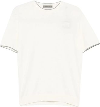 Corneliani Homme, Pulls, Blanc, Taille: M Maille &agrave; Manches Courtes et Col Rond avec Bords C&ocirc;tel&eacute;s