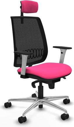 Piqueras y Crespo Rosa Schreibtisch Alares mit wei&szlig;en und schwarzen Armlehnen, h&ouml;henverstellbare Lendenwirbelst&uuml;tze und h&ouml;henverstellbares Kopfteil, Schwarz / Rosa