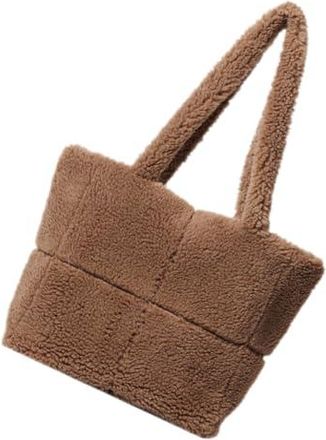 Supvox Paquet Fourre-Tout en Peluche Duveteuse Grosse Capacit&eacute; Paquet Bandouli&egrave;re Moelleux Couleur Caf&eacute; pour Femmes Shopping et Usage Quotidien