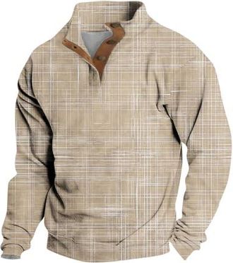 Generic Pull à col rond pour homme - Mode automne et hiver - Décontracté - Manches longues - Rayures boutonnées - Imprimé 3D - Col montant - Sweat-shirt dhive