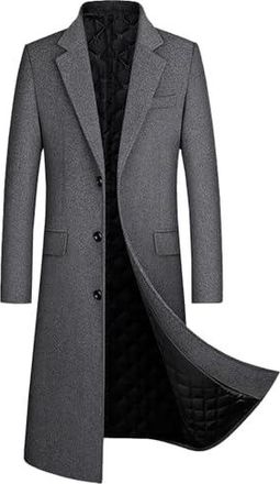 Generic Manteau de printemps long en laine m&eacute;lang&eacute;e pour homme - Simple boutonnage classique &eacute;l&eacute;gant, gris, XXL