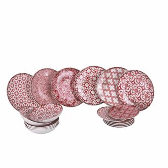 Villa D'Este Home Tivoli Tafelservice 18-teilig aus Porzellan, 6 verschiedene Pl&auml;tze, Kasbah Purpur