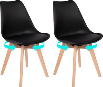 Eggree 2er Set Esszimmerstuhl Drehbar, Stuhlbeine aus Holz, Gepolstert Stühle ohne Arme Drehstühl - Schwarz