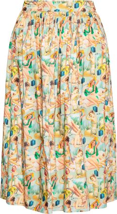 Queen Kerosin Damen Swing Wickelrock mit Pin-Up All-Over-Print Pin-Up mehrfarbig