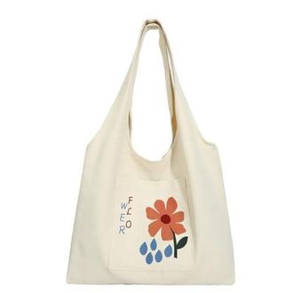 Generic Sac &agrave; bandouli&egrave;re polyvalent en toile de grande capacit&eacute;, sac d&eacute;picerie r&eacute;utilisable pour femme, sac &agrave; main motif fleurs de dessin anim&eacute;, rose, White