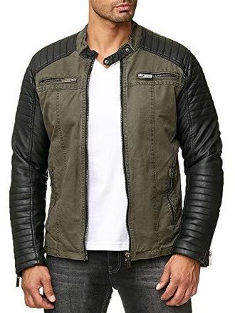Red Bridge Redbridge R-41451W Veste en Cuir synthétique avec Zones matelassées pour Homme - Tailles XS-5XL - Kaki - XXX-Large