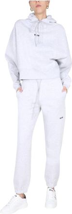 Msgm Msgm, Femme, Sport, Gris, Taille: 40 FR Logo Print Cropped Sweat &agrave; capuche and Joggers Set