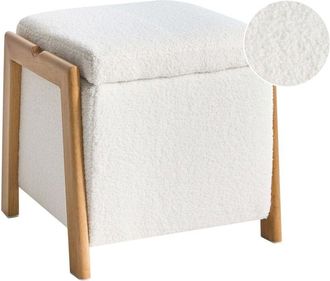 Beliani Pouf Glam avec Coffre de Rangement en Tissu Boucl&eacute; Accessoire Salon Chambre &agrave; Coucher Blanc Edland