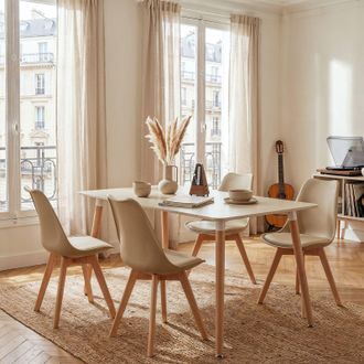 IDIMEX Essgruppe Shannon/Abby mit Tisch und 4 St&uuml;hlen, Cremewei&szlig; - Esstisch klein mit 4 St&uuml;hlen Set, Esszimmerm&ouml;bel im Skandi Stil, ideal f&uuml;r kompakte Essber