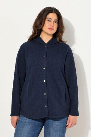 Ulla Popken Sweatjacke Hoodie-Jacke Zopfmuster Druckkn&ouml;pfe hinten l&auml;nger