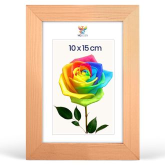 MG Design Bilderrahmen A6 10 x 15 cm - Fotorahmen mit Natur Holzrahmen (Echtholz) und bruchsicherem Acrylglas, Hoch & Quer zum Aufh&auml;ngen, zum Aufstellen