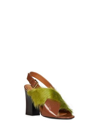 Marni Womens Brown And Green Leather Long-Hair Sandals Brown-Green Ovine Brown/green