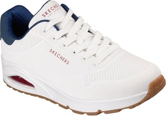 Skechers UNO Stand on Air Sneaker für Jungen, Weißes Durabuck marineblaues Wildleder, roter Netzbesatz, 42 EU