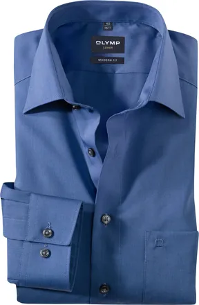 Olymp Businesshemd OLYMP Luxor modern fit, Herren, Gr. 39, N-Gr, blau (indigo), Web, Obermaterial: 100% Baumwolle, modern fit, Hemden