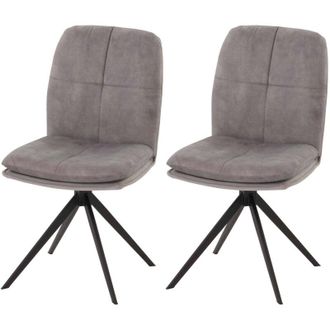 Hhg Lot de 2 chaises de salle &agrave; manger 178, fauteuil de cuisine, pivotant Auto-Position, m&eacute;tal tissu/textile, gris