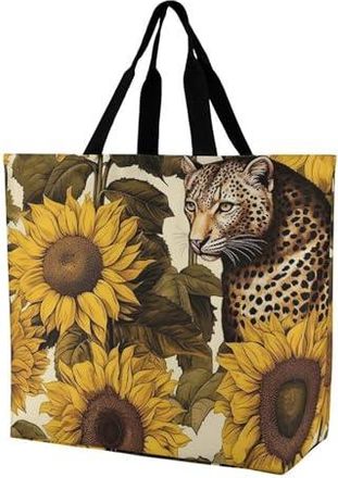 Generic Imprim&eacute; L&eacute;opard Et Tournesols Sac Cabas D&eacute;contract&eacute; Tote Bag R&eacute;utilisable Sac A Main Femmes Pour Voyage Gym Travail