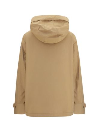 Moncler Womens Hooded Jacket With Logo Patch Brown Polyamide