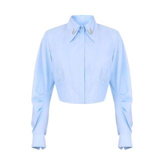 Elisabetta Franchi Camicia in popeline di cotone con dettagli logo - - Blouses & Shirts - Damen - Blau - M