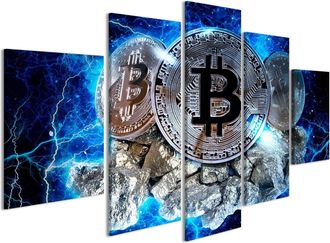 Islandburner Bild Bilder auf Leinwand Gold-Bitcoin-Münze. Bitcoin-Kryptowährung Wandbild, Poster, Leinwandbild JRG