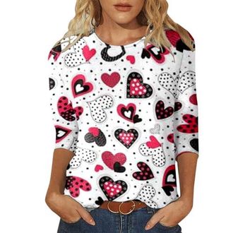 Generic T-shirt d&eacute;contract&eacute; &agrave; manches 3/4 et col rond imprim&eacute; pour la Saint-Valentin 2026, multicolore, M