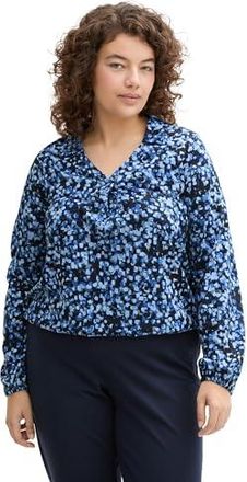 Tom Tailor 1044142 T-Shirt à Manches Longues, 36556-navy Watercolor Squares Design, XXXL Femmes