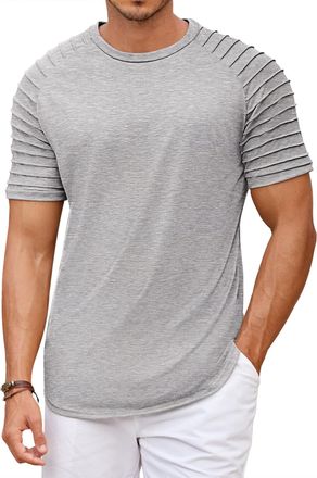 Coofandy Herren T-Shirt mit Rundhalsausschnitt Raglan Sportshirt Kurzarm Funktionsshirt Gym Basic Tee Sommer Oberteile Grau XL