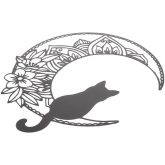 NUOBESTY Metallene Wandanh&auml;nger Mondkatze mit Mandala Blume Wanddeko aus Schmiedeeisen f&uuml;r Wohnzimmer Garten und Hof
