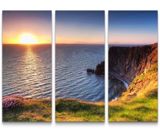 Paul Sinus Art Cliffs of Moher - Sonnenuntergang - 3 teiliges Wandbild Gesamtgr&ouml;&szlig;e 130x90cm