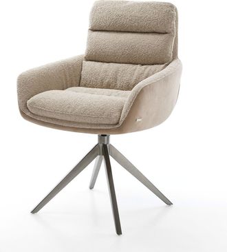 DELIFE Drehstuhl Abelia-Flex mit Armlehnen Materialmix Schlamm Kreuzgestell breit Graphit 360° drehbar Wippfunktion, Esszimmerstühle