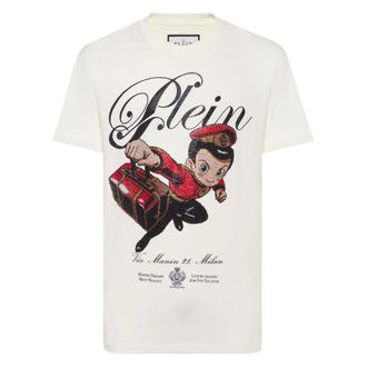 Philipp Plein Homme, Tops, Blanc, Taille: 2XL Round Neck T-Shirt Boy Stones