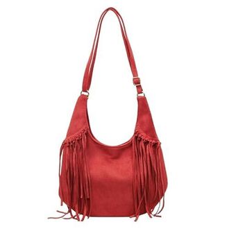 Generic Sac &agrave; &eacute;paule Souple en Daim pour Femme, Sac Hobo &agrave; Franges en Daim, Sac Bandouli&egrave;re Croissant &agrave; Pompons, Sac Sous-bras de Voyage, Sac &agrave; Main Casual