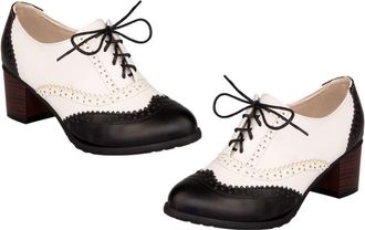 Holibanna 1 Paar Schuhe Mit Hohem Absatz F&uuml;r Frauen Mit Tiefem Mund Vintage Brogue-Schuhe Aus Pu-Leder Stiefeletten Mit Mittlerem Absatz Pumps Fr&auml;ulein Oxford I