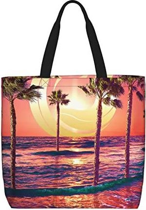 Generic Sac De Courses Cocotier Au Coucher Du Soleil Sac &Agrave; Provisions En Toile Avec Poign&eacute;es Lavables Sacs En Toile Pour Femmes, Pour Burea, Shopping, Tous Le