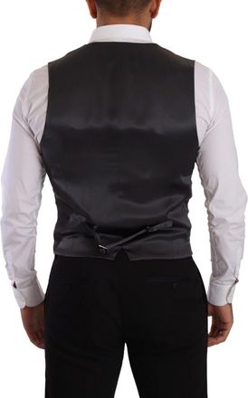 Dolce & Gabbana Mens Gray Striped Double Breasted Waistcoat Vest Black And Virgin Wool Clothing