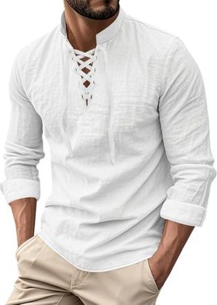 Generic Henry Chemises demi-cardigan pour homme avec dentelle &agrave; manches longues et col montant d&eacute;contract&eacute; Pull confortable doux &agrave; porter &eacute;vacuant lhumidit&eacute; H