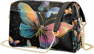 Mnsruu Sacs à bandoulière pour femme, sac à main en cuir noir avec papillon coloré