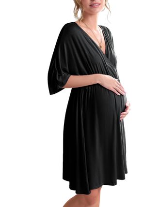 Ekouaer Damen Delivery/Arbeit/Schwangerschaft/Stillen Schwangerschaft Nightgown Kleid f&uuml;r Krankenhaus Stillen Kleid Klein Schwarz