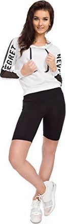 FUTURO FASHION Legging en Coton Majoritaire pour Femme Taille Haute Pantalon de Cyclisme Uni, Noir, 44