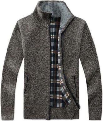 ORANDESIGNE Cardigan Gilet Homme Pull Veste en Maille Chandail Zippé Chaud Cardigan Épais avec Col Montant Tricot Décontractée Polaire Men Sweater Mode Vest A Caf