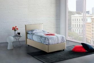 Talamo Italia Brunella-Einzelbett, Bettkasten mit Stoffbezug, 100 % Made in Italy, &Ouml;ffnung vorne, inklusive Matratze 80 x 190 cm, Beige