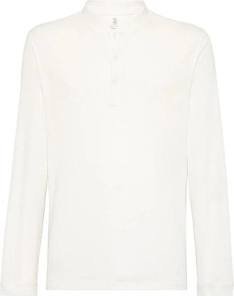 Brunello Cucinelli Homme, Tops, Blanc, Taille: L T-shirt Henley en coton gaufré