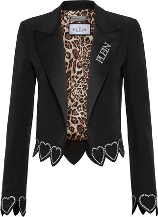 Philipp Plein Femme, Vestes, Noir, Taille: 38 FR Blazer Orn&eacute; de Coeurs