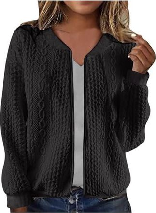 Generic 2026 Vestes d&eacute;contract&eacute;es &agrave; fermeture &eacute;clair en jacquard &agrave; manches longues pour femme, Noir, XXL