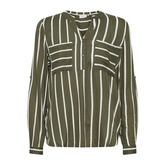Kaffe Gestreifte Bluse mit Taschen und Kn&ouml;pfen - - Blouses & Shirts - Damen - Gr&uuml;n - L