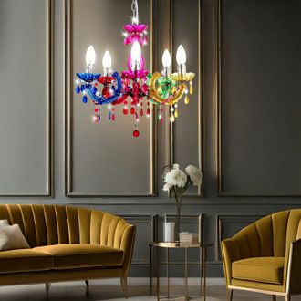 Globo Lighting Lustre moderne suspension lampe de chambre 5 flammes, cristaux colorés, métal acrylique, 5x E14, DxH 44 x 128 cm