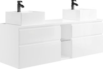 Vente-Unique Waschbeckenunterschrank h&auml;ngend mit Doppelwaschbecken - Wei&szlig; - 150 cm - Magdalena II