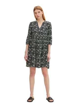 Tom Tailor Damen Kleid mit Volant 1033441, 30542 - Black Minimal Flower Print, L