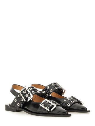 Ganni Buckle-Trimmed Recycled Polyester Ballet Flats - Black