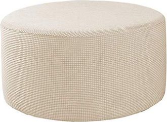 Baoblaze rond de repose-pieds de housses de pouf des couvertures de pouf de stockage de tissu extensible, Machine de housse de, Beige