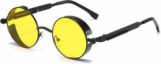 Generic Lunettes de soleil rondes en métal Steampunk pour homme et femme, Noir/jaune, Taille unique